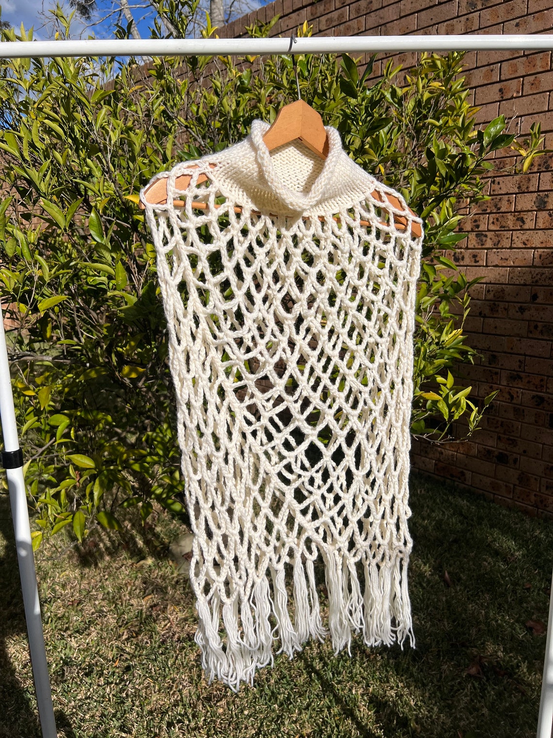1960s Hand Knitted Poncho, High Neck, Transparent - Lovely to Wear ...