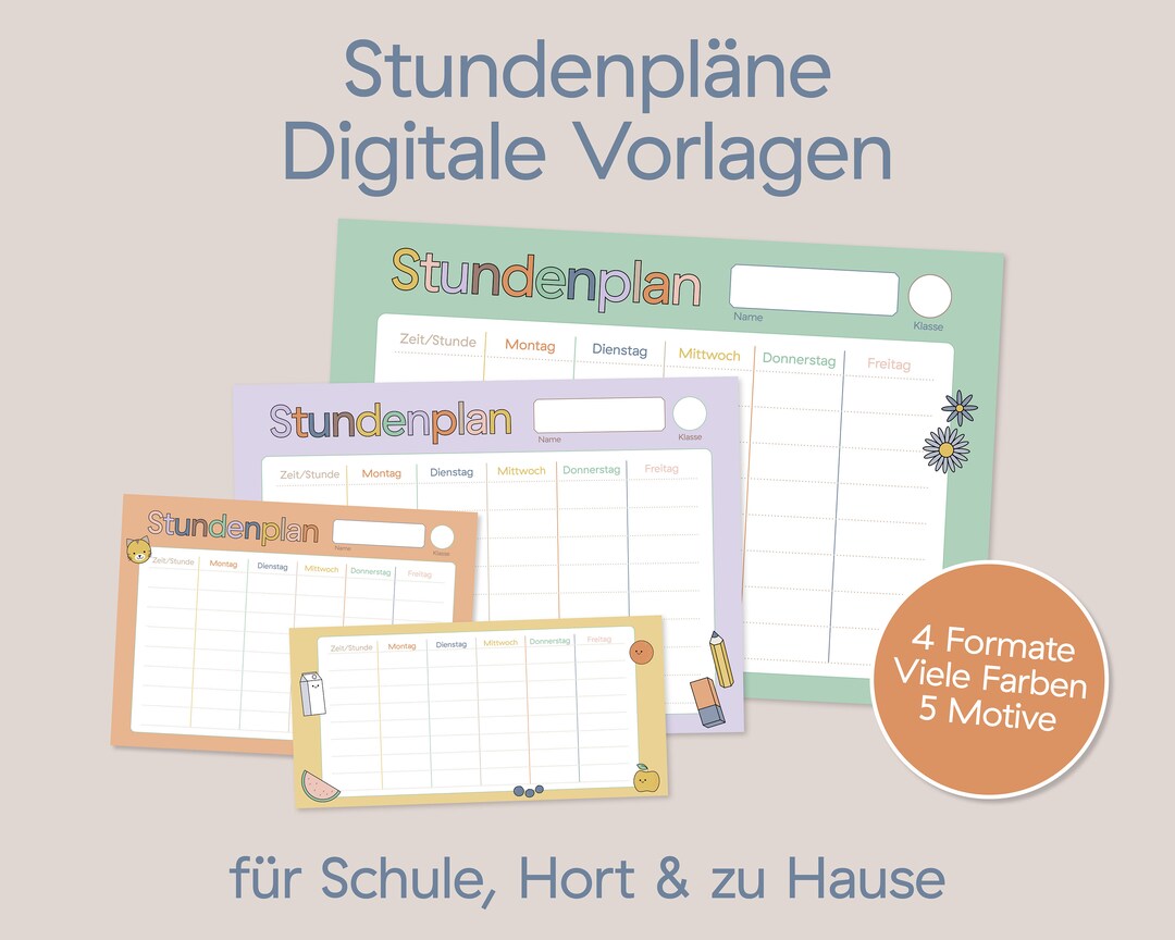 Digital Timetable Templates · School, Daycare & Home · Dina4 - Etsy