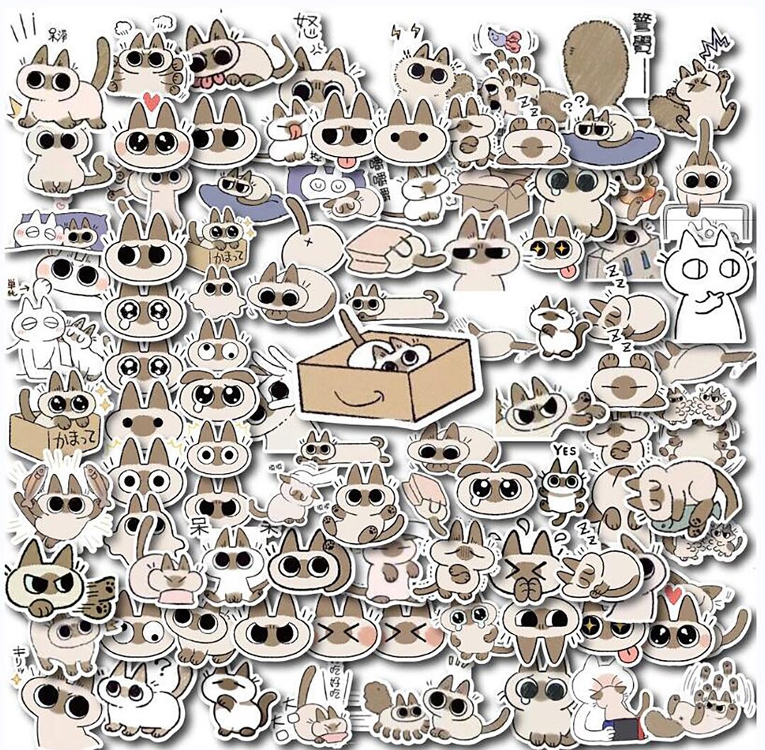 500 Sheets of Siamese Cat Beans Cute Waterproof Stickers Plenty of ...