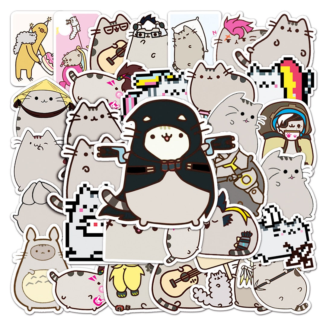 200 Cute Fat Cat Waterproof Skateboard Notebook Water Bottle Stickers ...