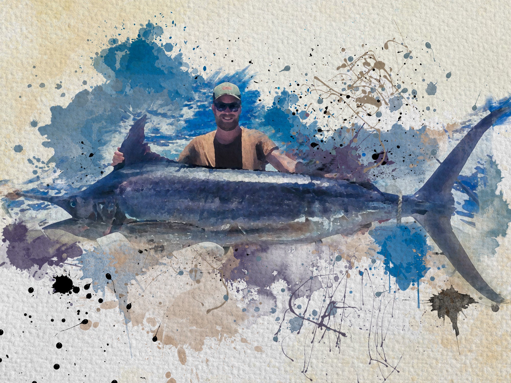 Angler Portrait, Personalized Gift, Painting From Photo, Poster, Canvas ...