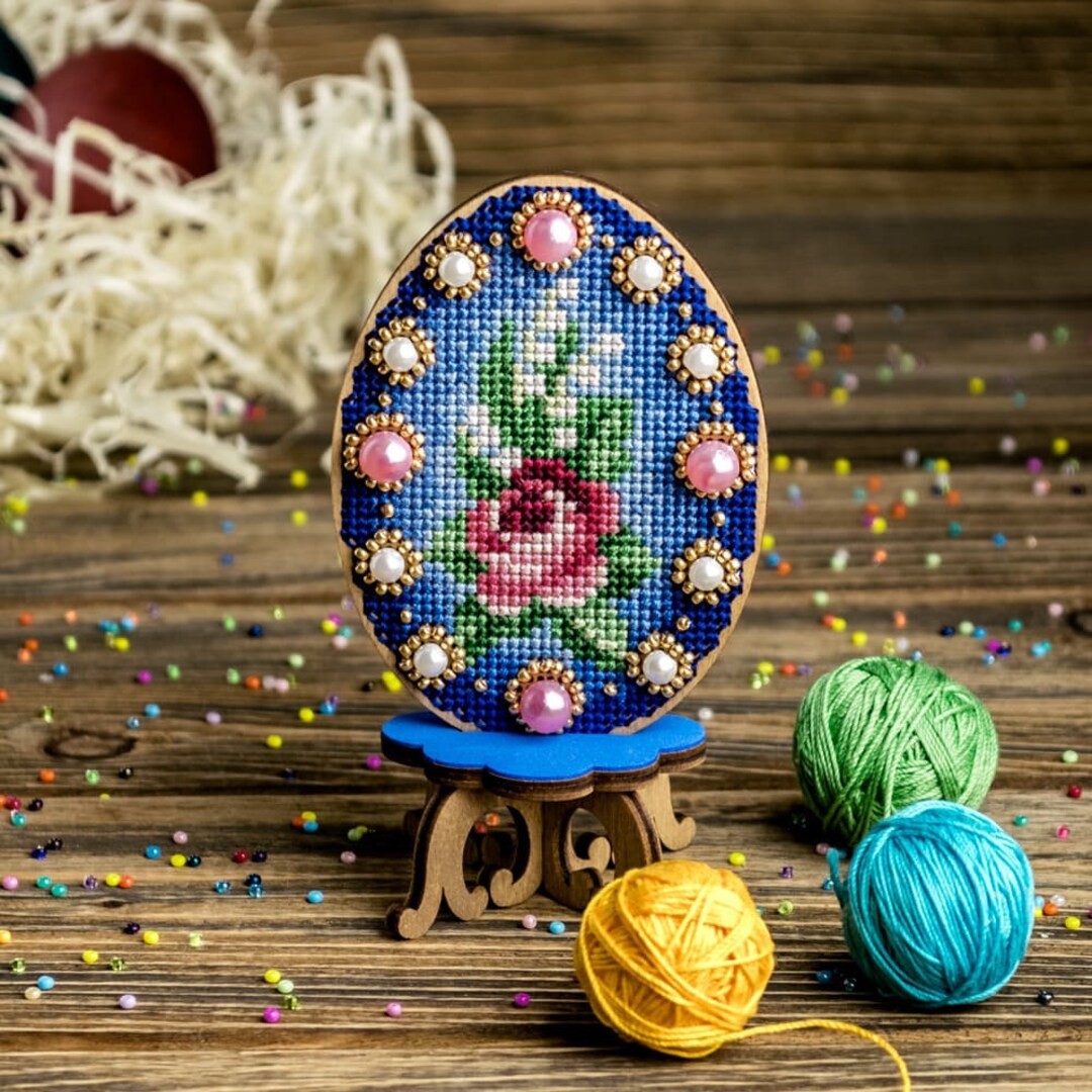 Cross Stitch Kit With Beads on Wood - Toys Needlecraft on Wood - Etsy