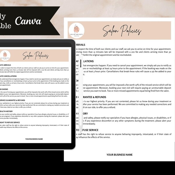 Salon Policy Template - Etsy