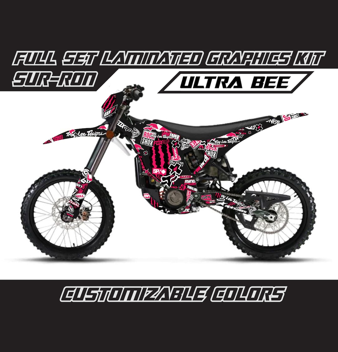 ULTRA BEE Sur Ron Stickerbomb Pink Full Graphics Kit Gloss or Matte ...