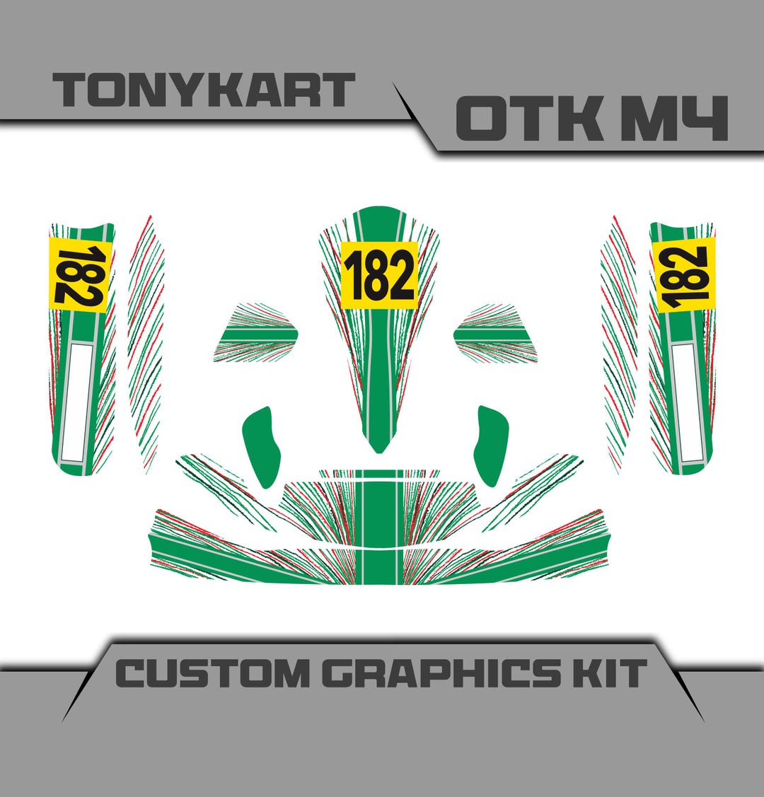 Tony Kart OTK M4 Custom Racing Green Red Lines Full Graphics Kit Gloss ...