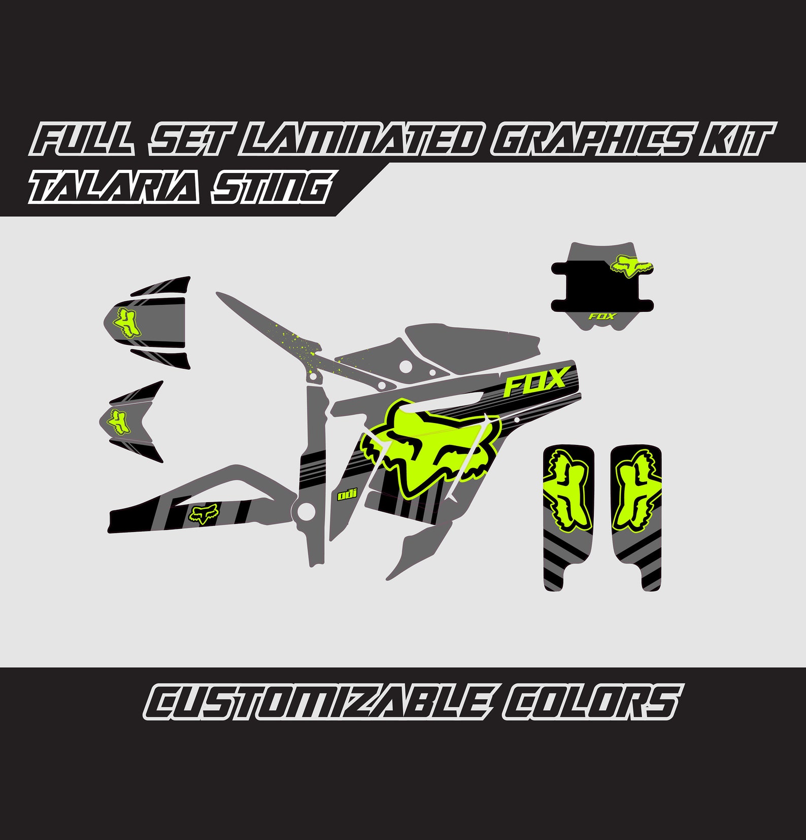 TALARIA STING Fox Fluorescent Yellow Full Graphics Kit Gloss or Matte ...