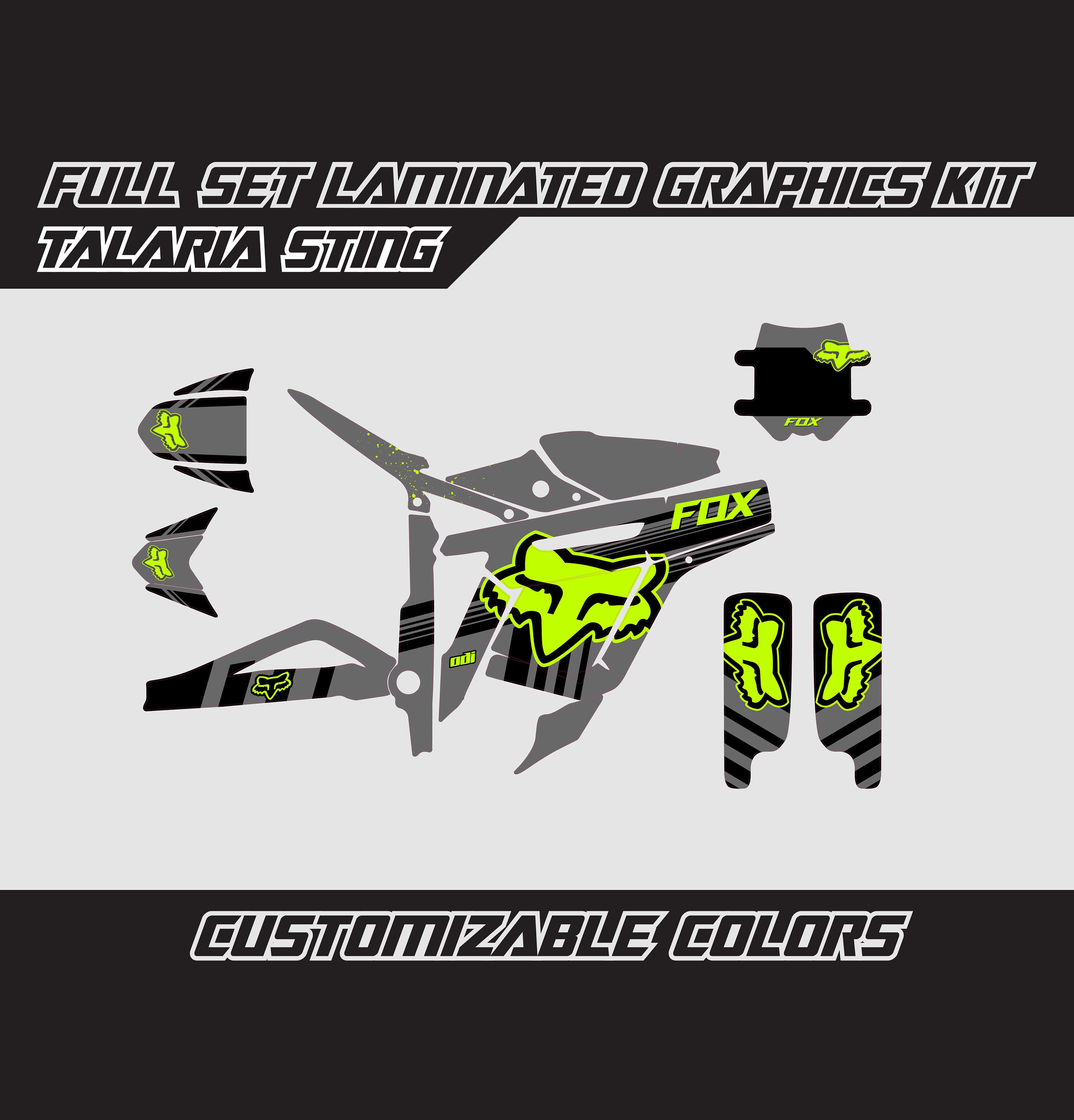 TALARIA STING Fox Fluorescent Yellow Full Graphics Kit Gloss or Matte ...