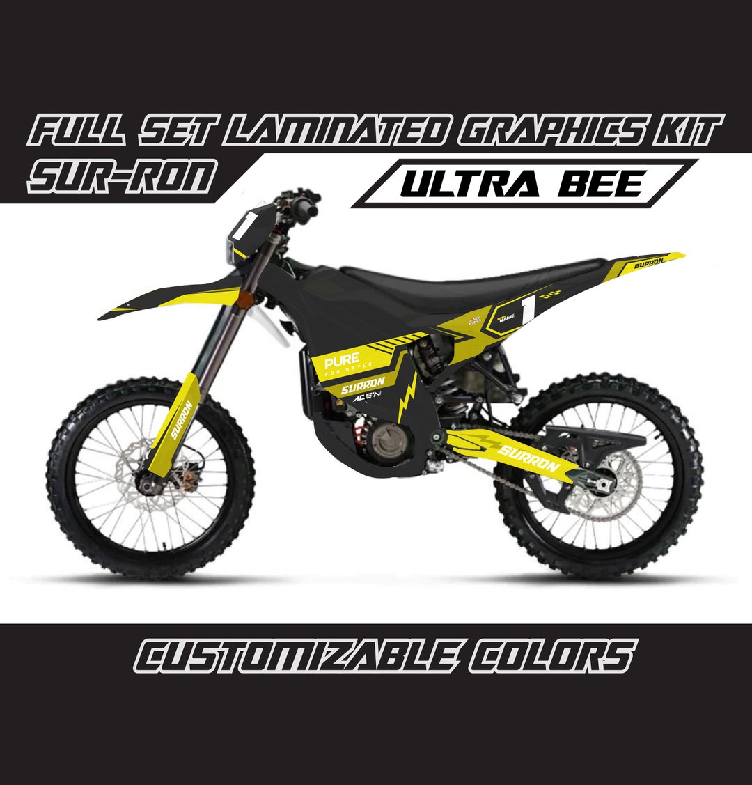 ULTRA BEE Sur Ron Yellow Black MX Race Sport Full Graphics Kit Gloss or ...