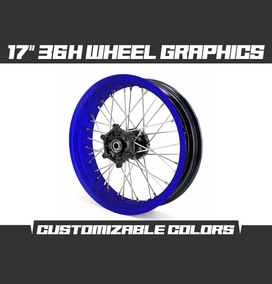 Wheel 17" 36H Rim Blue Graphics Kit Motorcycle Bike Supermoto Front ...
