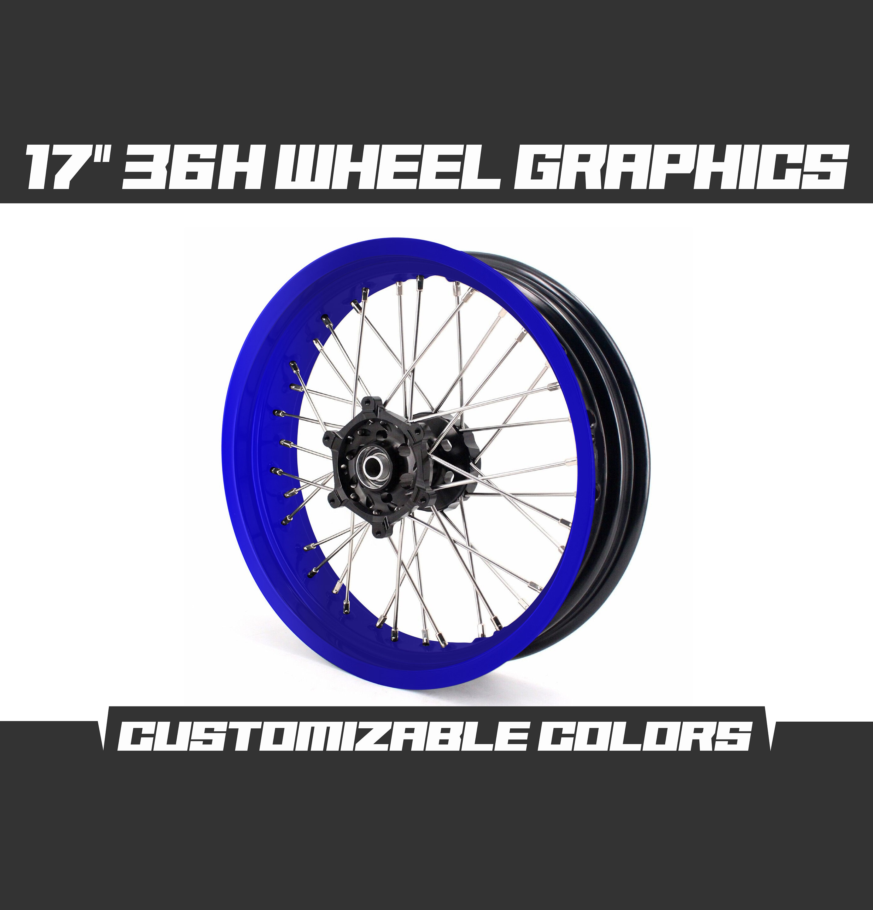 Wheel 17 36H Rim Blue Graphics Kit Motorcycle Bike Supermoto Front Rear ...