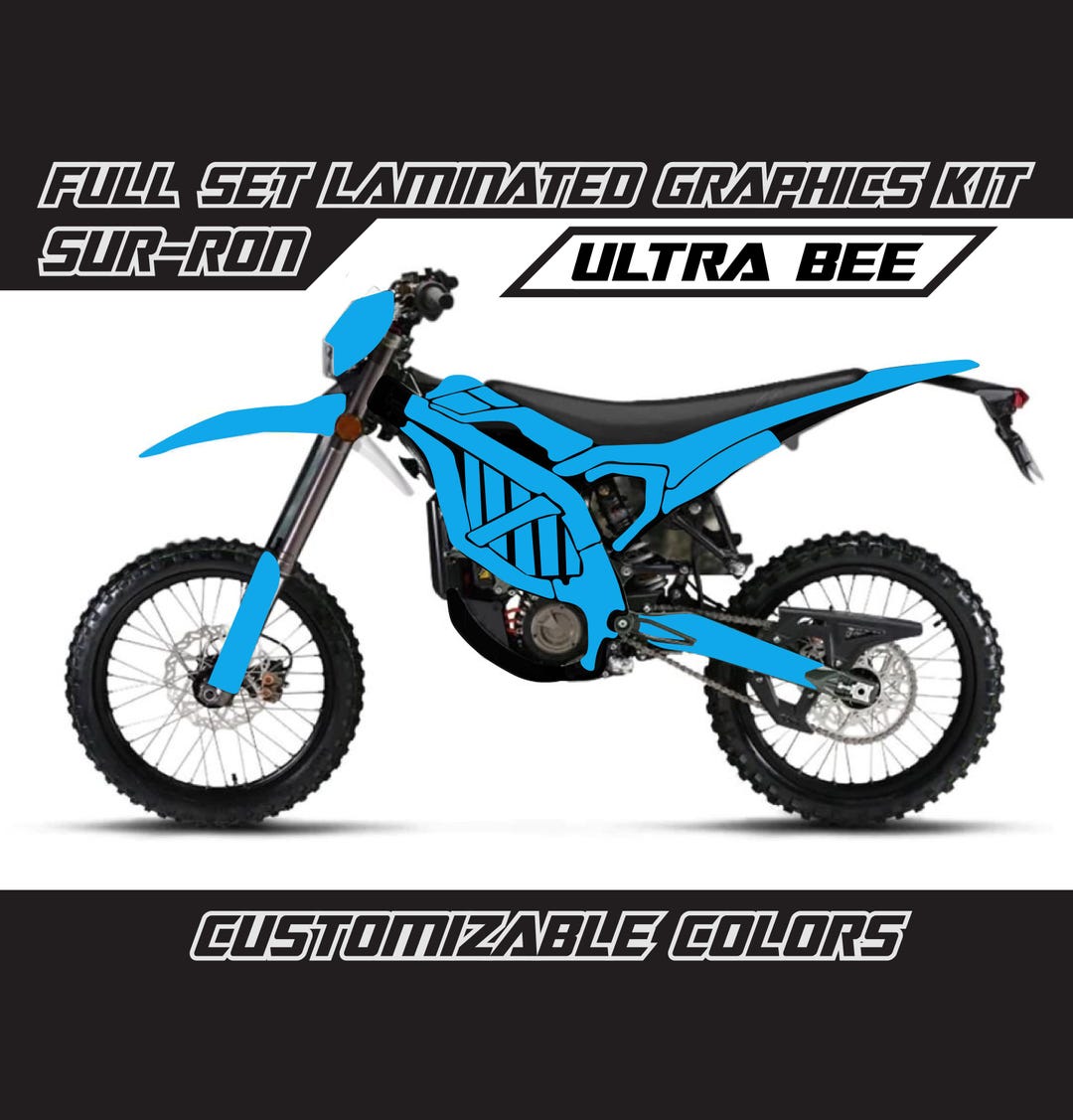 Sur Ron Ultra Bee - Sky Blue Solid Full Color Graphics Kit Gloss or ...
