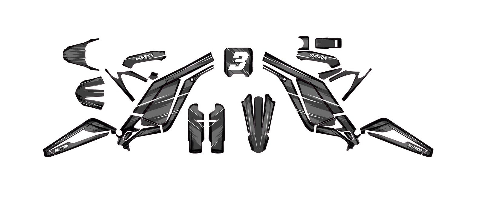 SUR RON Cartoon Animated Style Black Gray Full Graphics Kit Gloss or ...