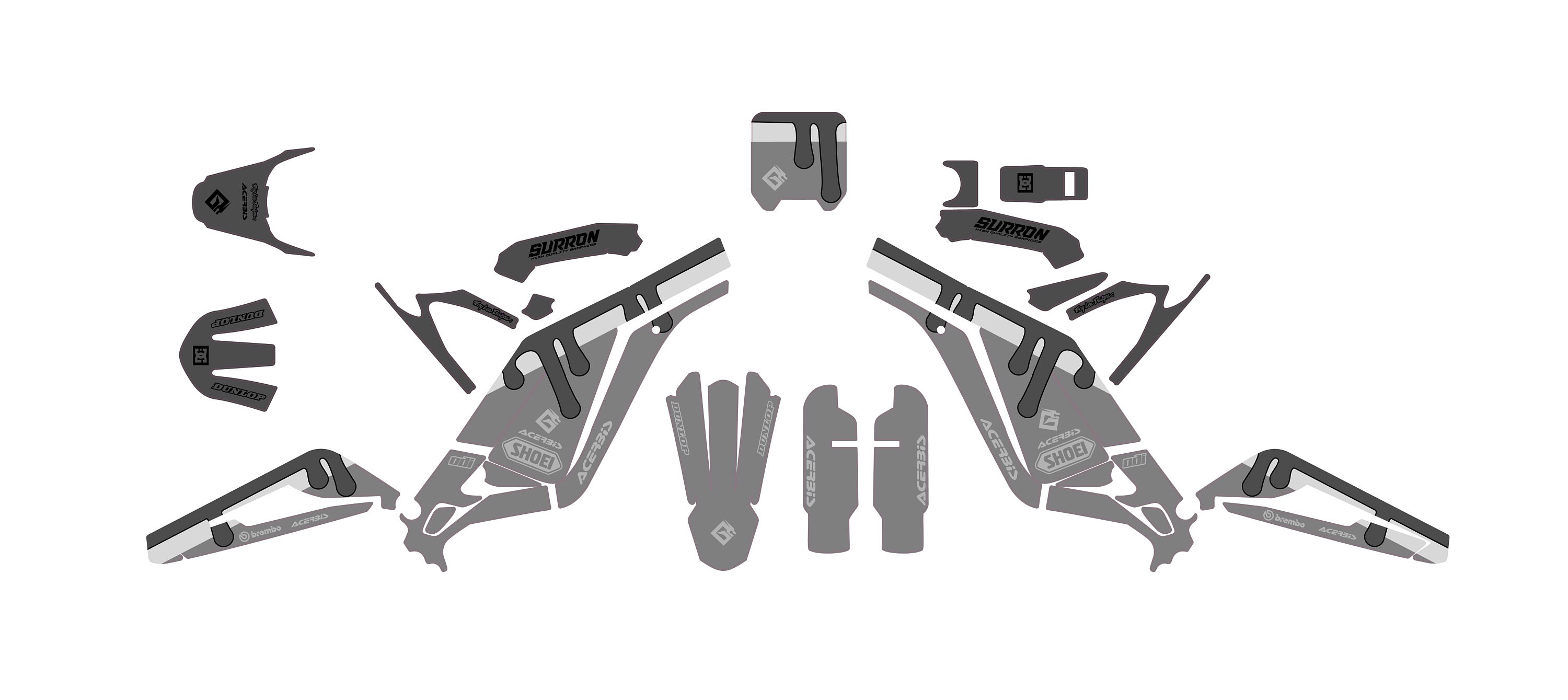 SUR RON Drip Style Gray Black Sponsors Full Graphics Kit Gloss or Matte ...