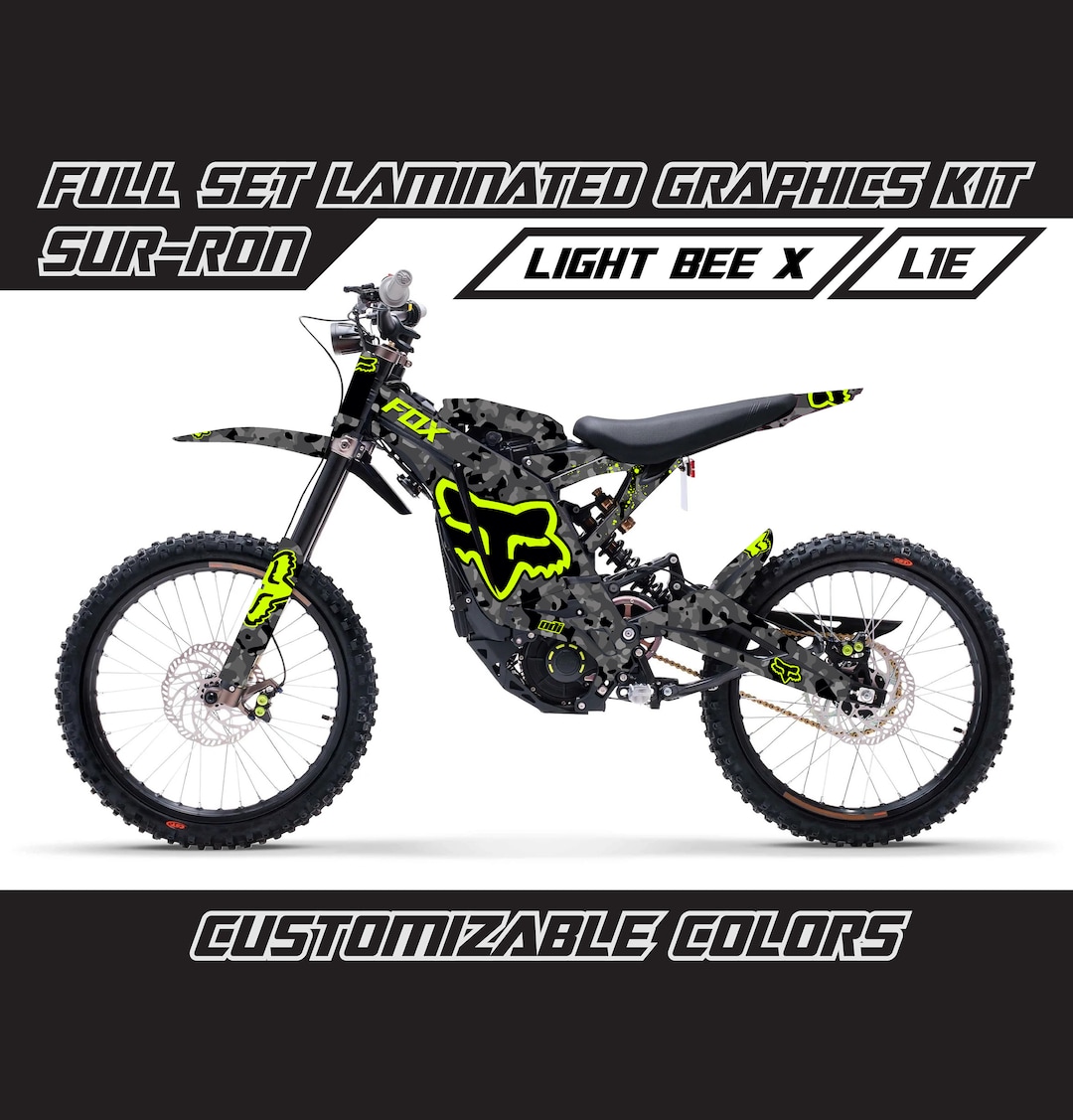 SUR RON Light Bee X Graphics Kit - Lime Camo Fox Full Decal Wrap Vinyl ...