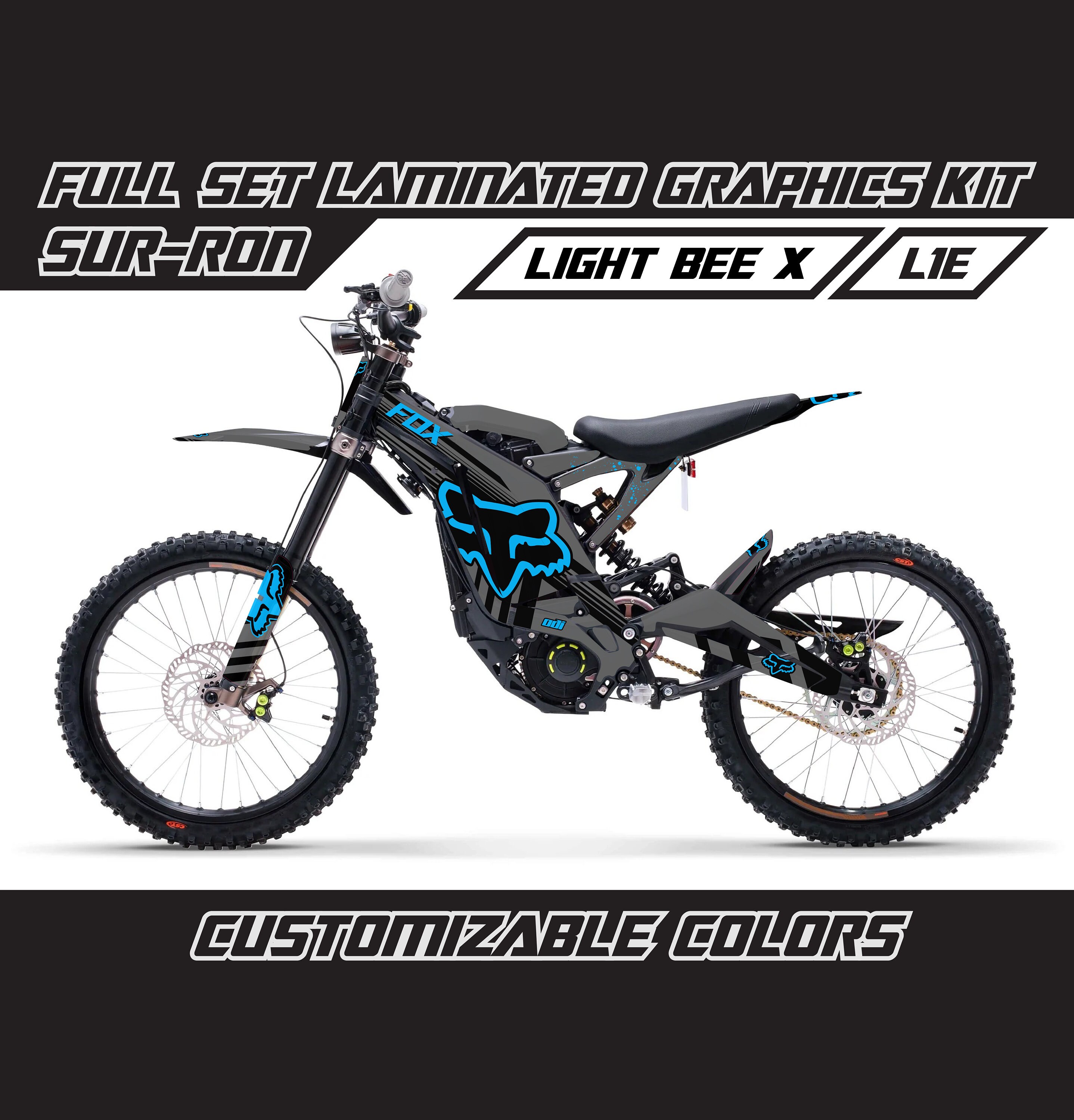 SUR RON Fox Sky Blue Full Graphics Kit Gloss or Matte Surron Laminated ...