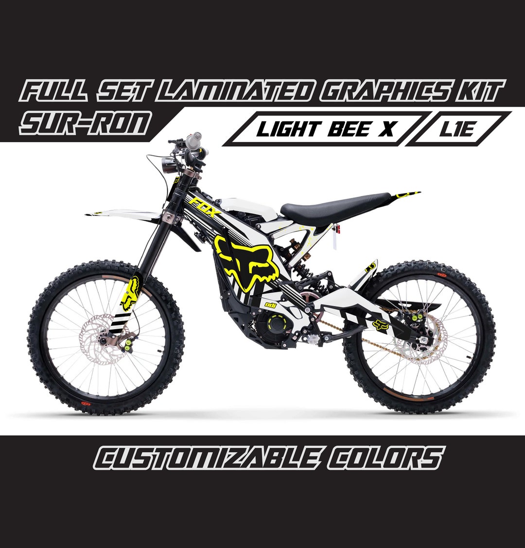 SUR RON Light Bee X Graphics Kit - Yellow White Fox Full Decal Wrap Vinyl Stickers Set Gloss or ...