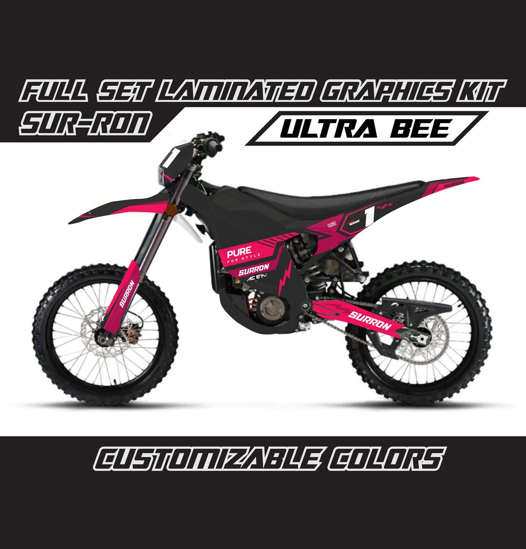 ULTRA BEE Sur Ron Pink Black MX Race Sport Full Graphics Kit Gloss or ...