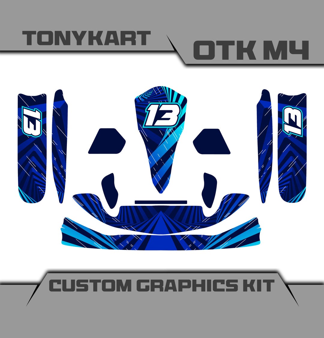 Tony Kart OTK M4 Custom Racing Sky Blue Lines Full Graphics Kit Gloss ...