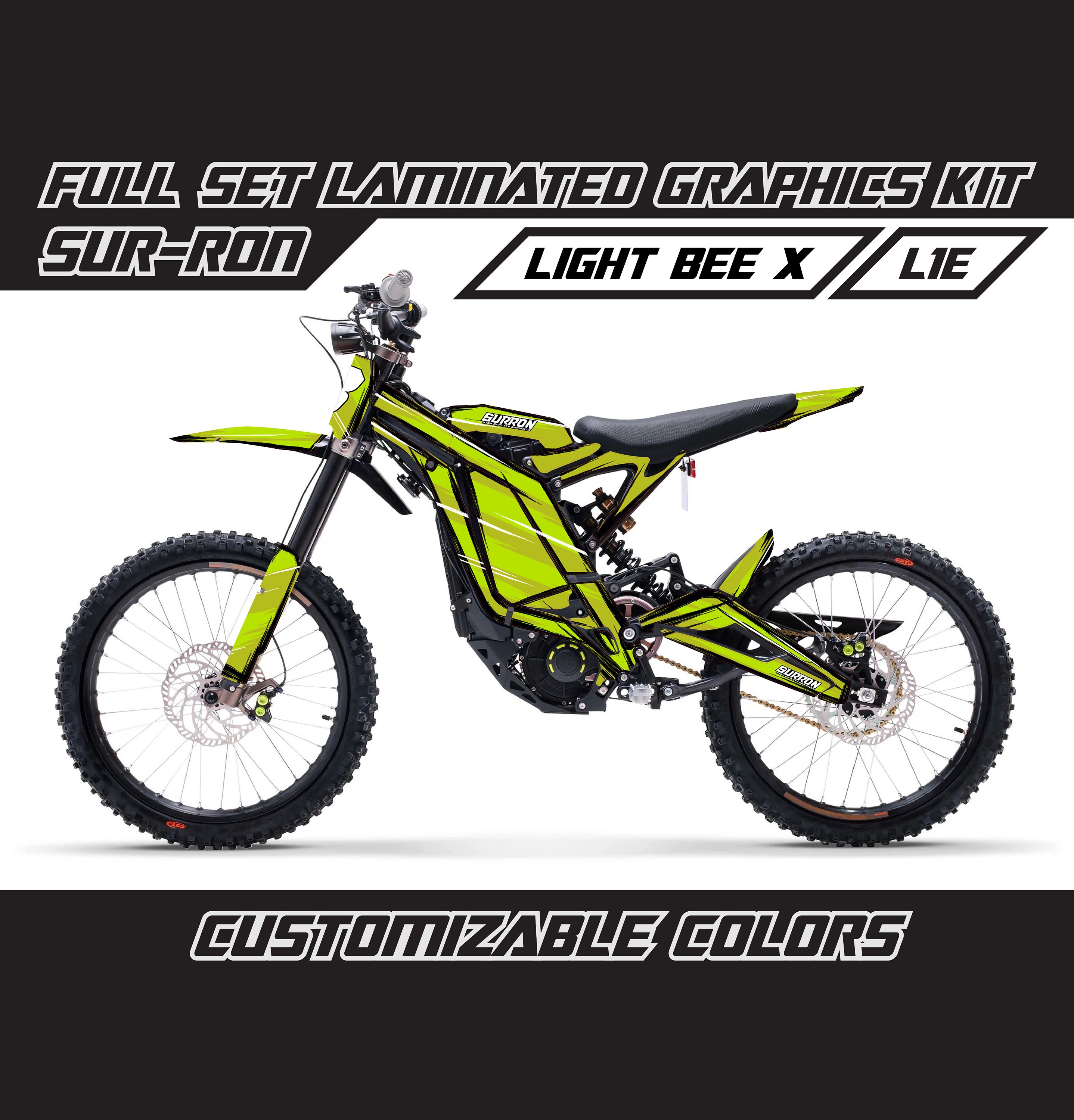 SUR RON Cartoon Animated Style Lime Green Full Graphics Kit Gloss or ...