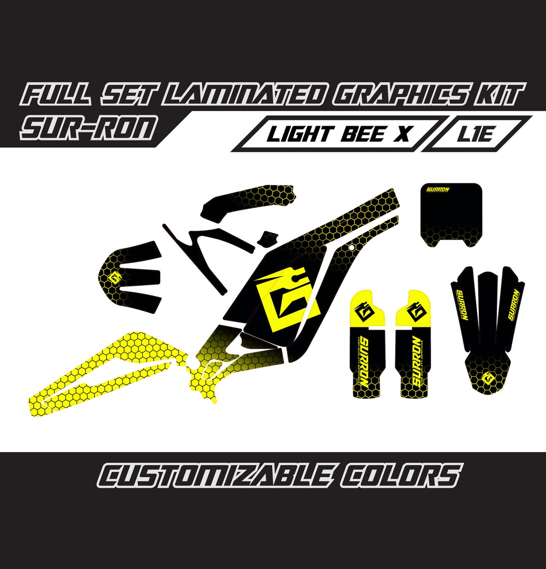 SUR RON Original Yellow Comb Full Graphics Kit Gloss or Matte Surron ...