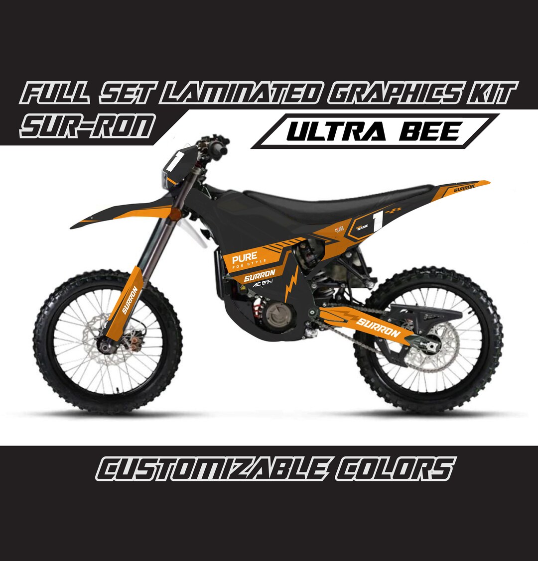 ULTRA BEE Sur Ron Orange Black MX Race Sport Full Graphics Kit Gloss or ...