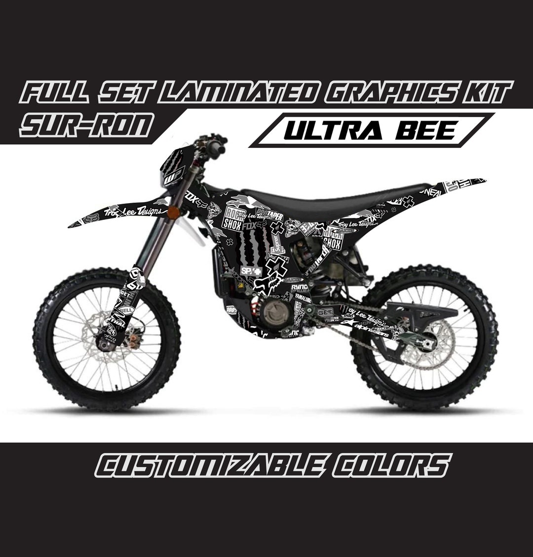 ULTRA BEE Sur Ron Stickerbomb Gray Full Graphics Kit Gloss or Matte ...