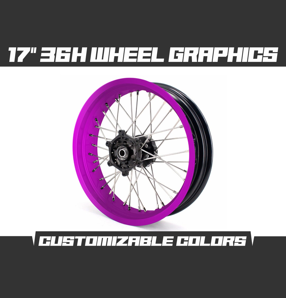 Wheel 17" 36H Rim Purple Graphics Kit Motorcycle Bike Supermoto Front ...