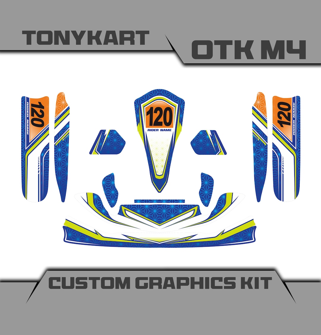 Tony Kart OTK M4 Custom Racing Blue White Lines Full Graphics Kit Gloss ...
