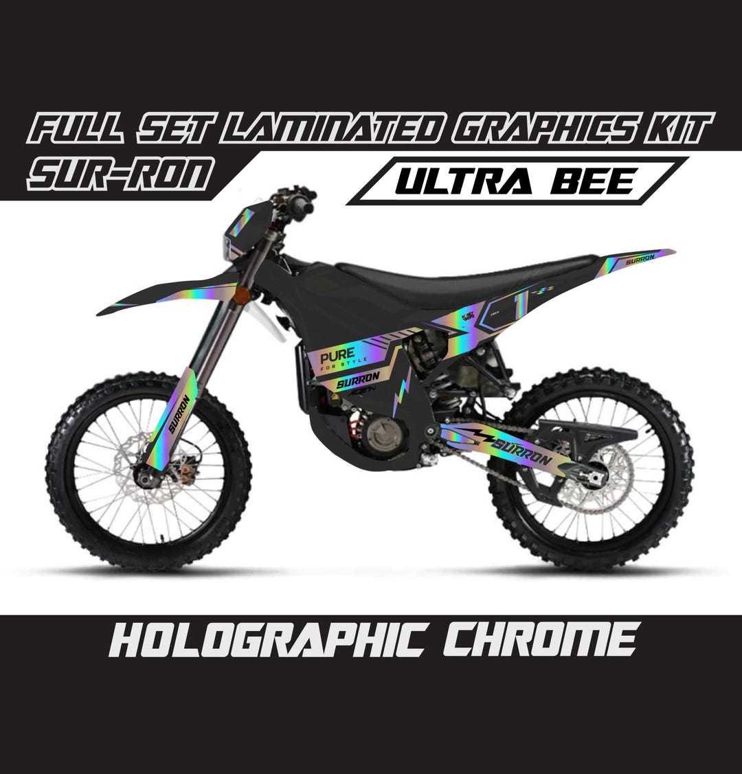 ULTRA BEE Sur Ron Graphics Kit - Holographic Chrome Black MX Full ...