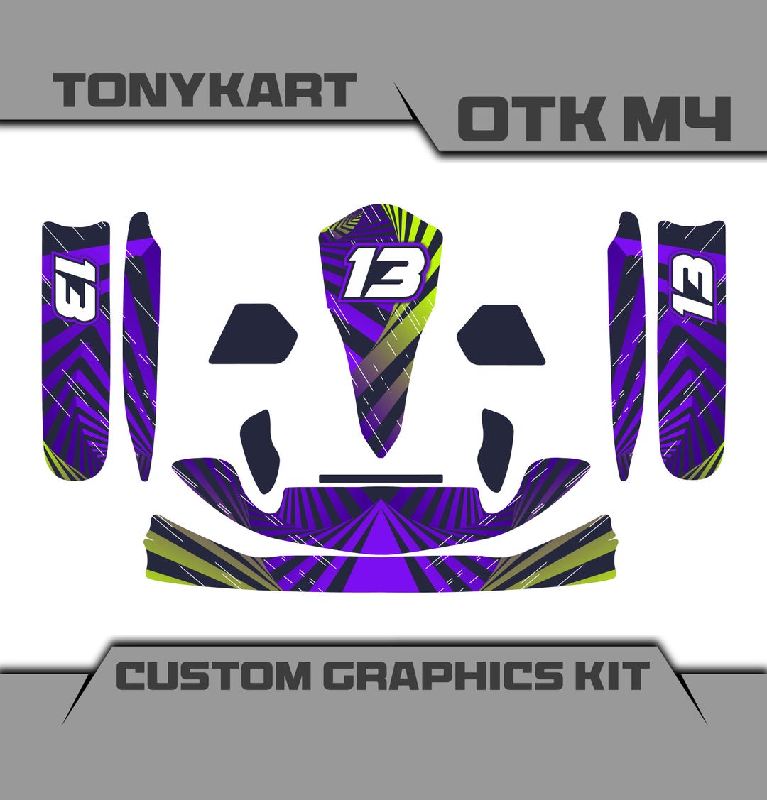 Tony Kart OTK M4 Custom Racing Violet Lime Lines Full Graphics Kit ...