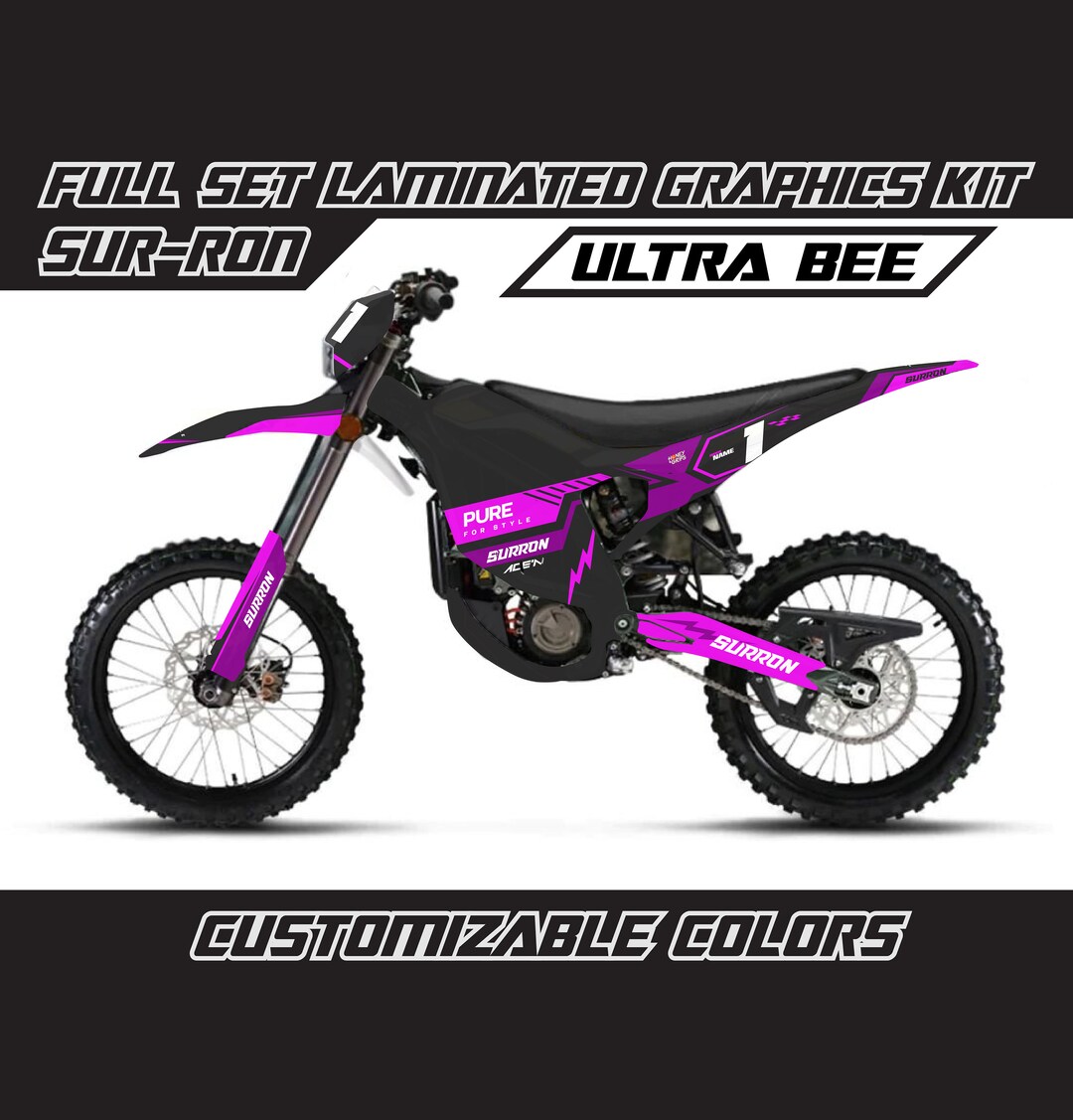 ULTRA BEE Sur Ron Purple Black MX Race Sport Full Graphics Kit Gloss or ...