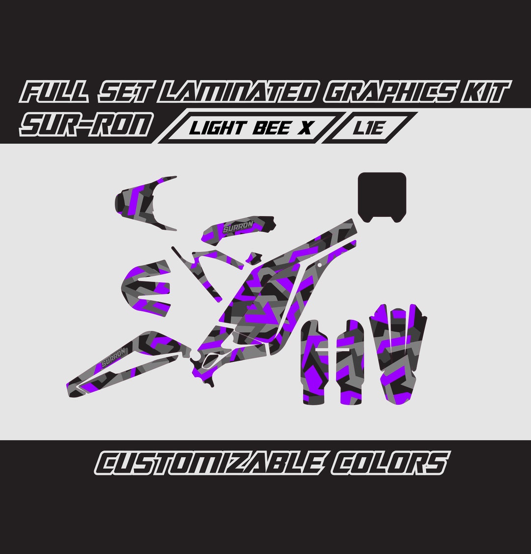 SUR RON Camo Gray Purple Full Graphics Kit Gloss or Matte Surron ...