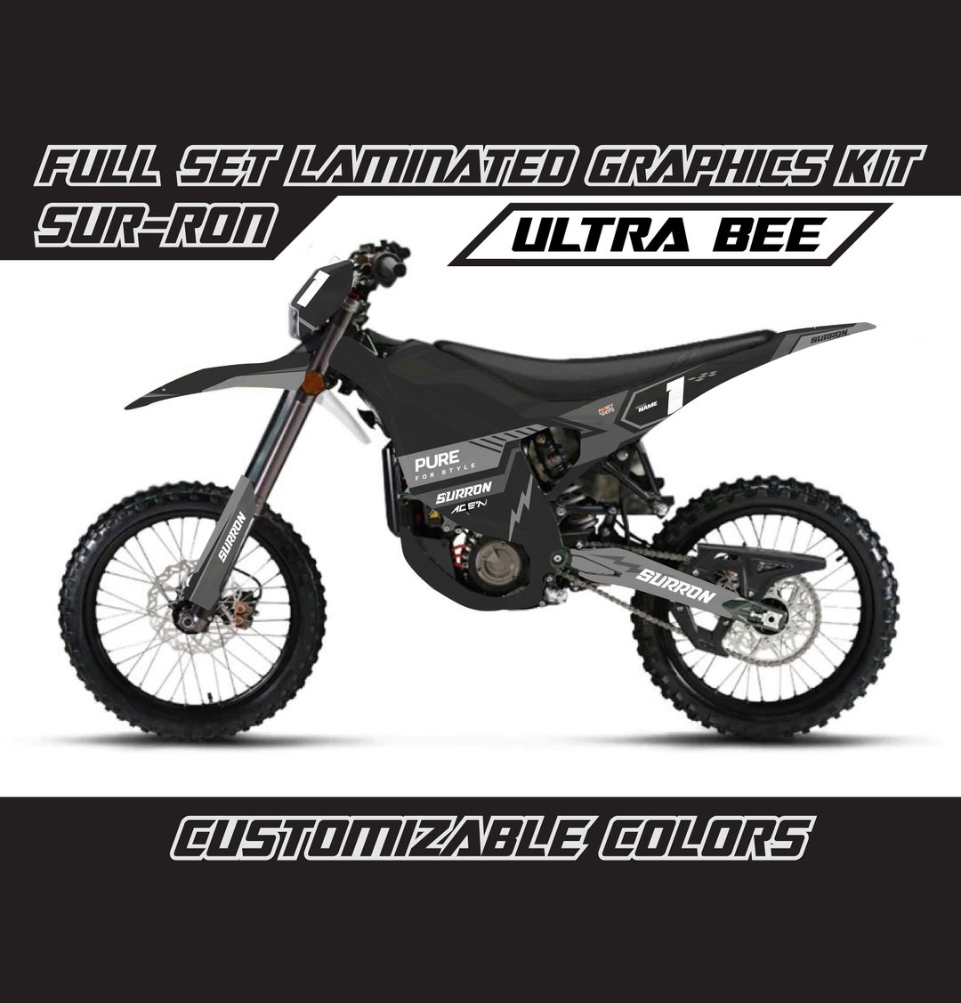 ULTRA BEE Sur Ron Gray Black MX Race Sport Full Graphics Kit Gloss or ...