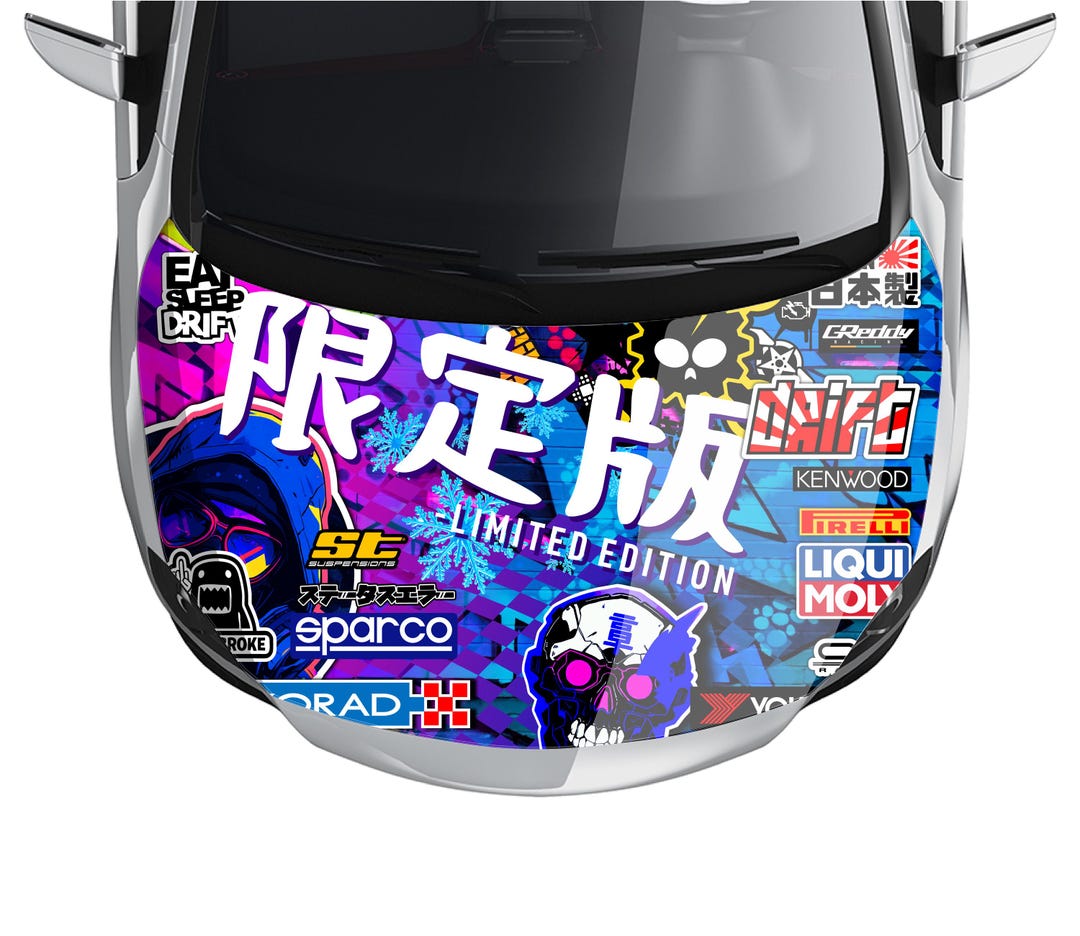 Universal Car Hood Japan JDM Pink Blue Drift Stickerbomb Livery Vinyl ...