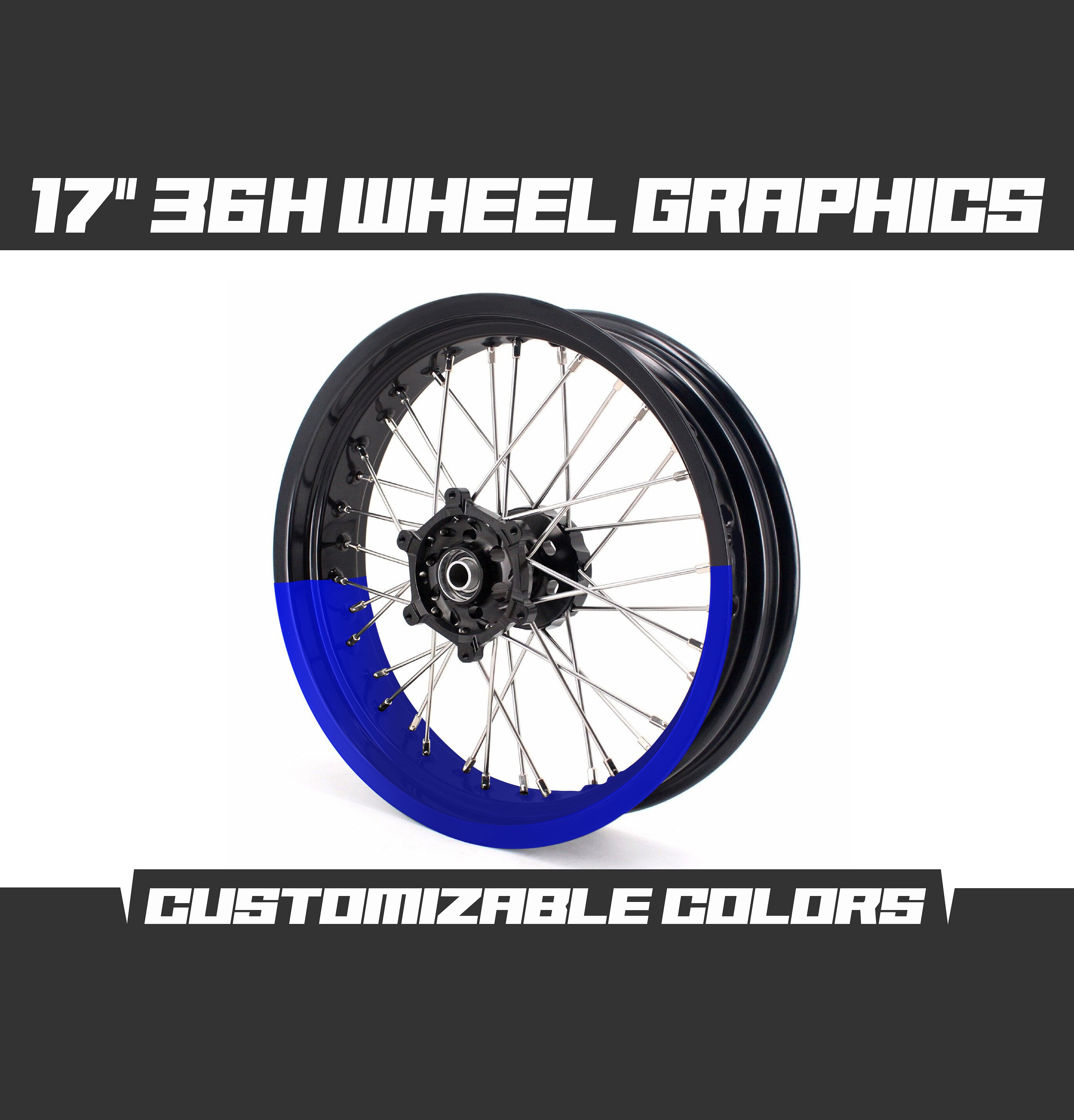 Wheel 17" 36H Rim Blue Black 50/50 Style Graphics Kit Motorcycle Bike ...