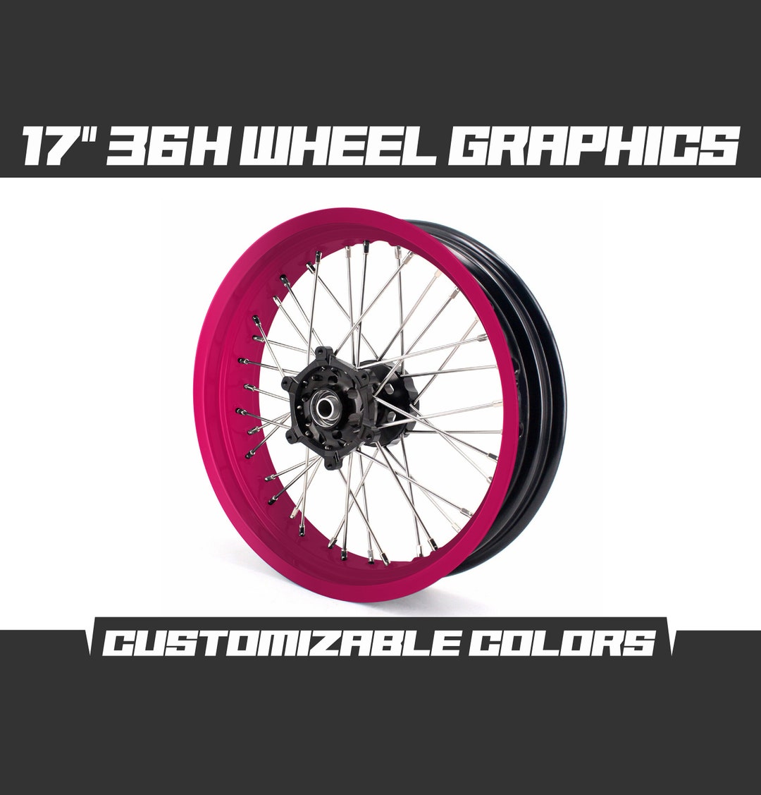 Wheel 17" 36H Rim Pink Graphics Kit Motorcycle Bike Supermoto Front ...