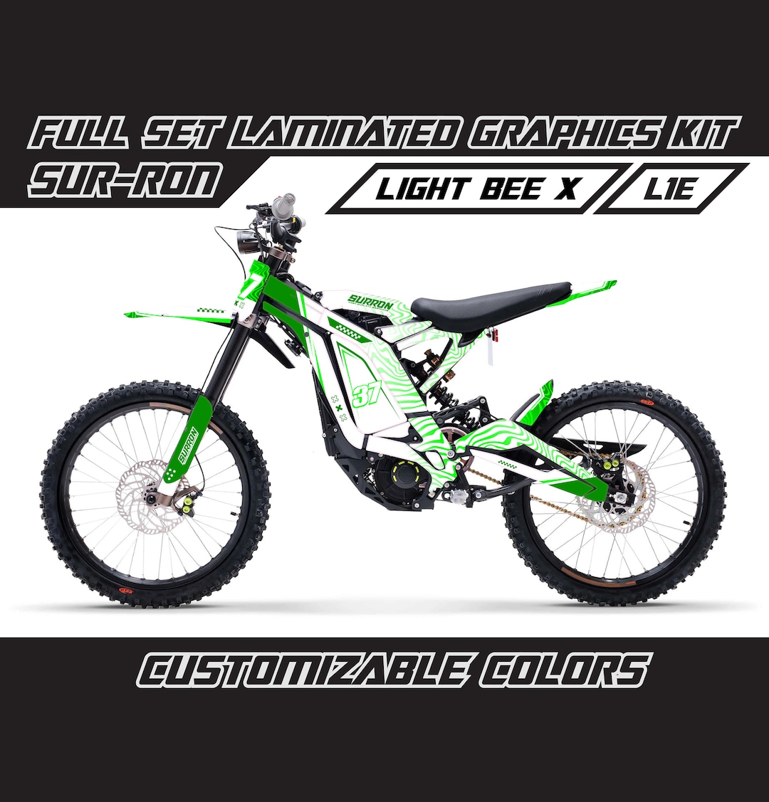 SUR RON Motocross White Green Full Graphics Kit Gloss or Matte Surron ...