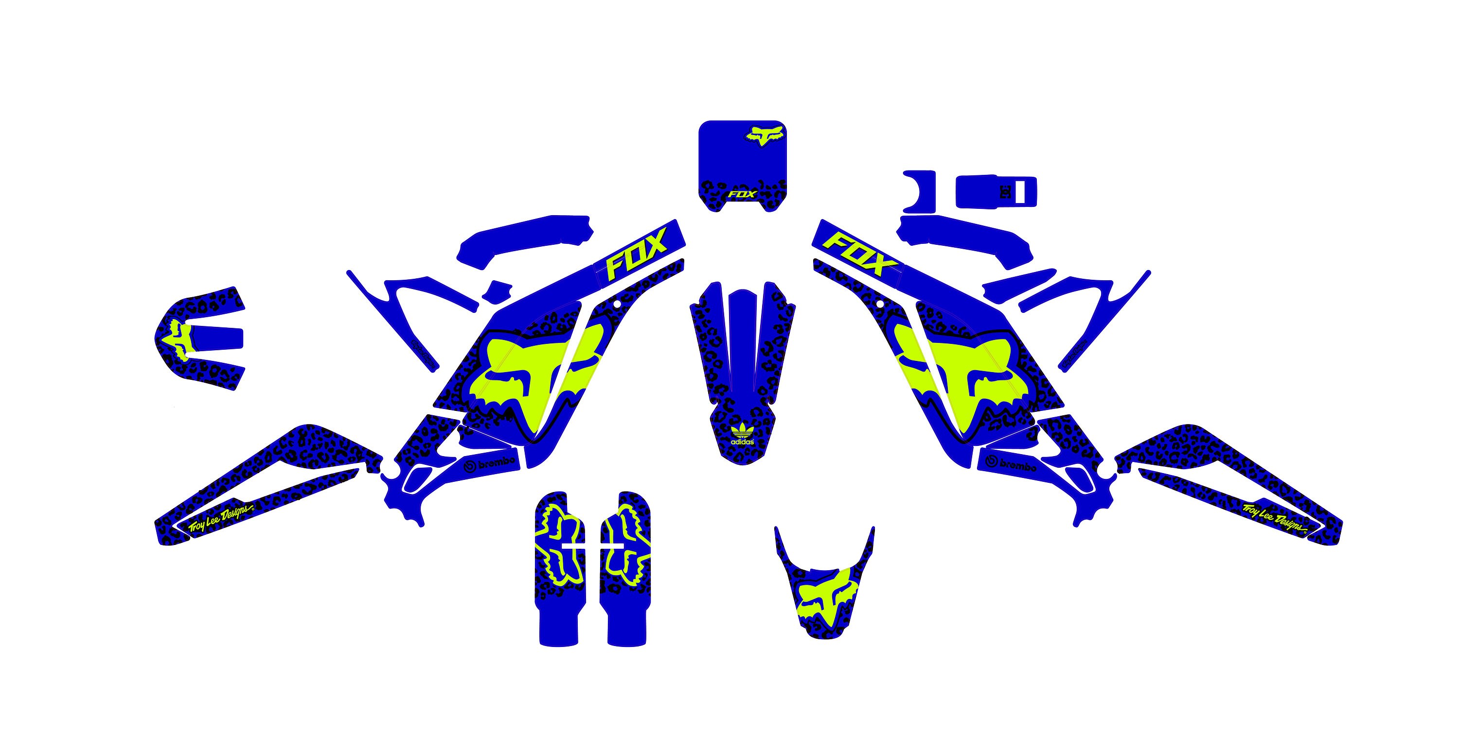 SUR RON Fox Blue Fluorescent Yellow Leopard Full Graphics Kit Gloss or ...