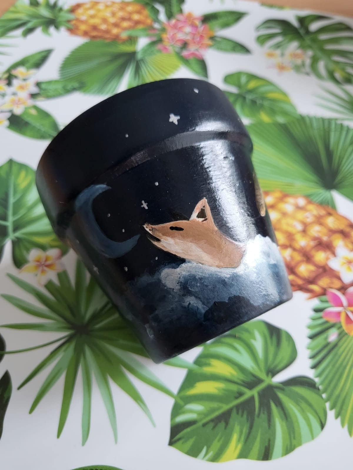 Blue Moon Fox on Clouds - Hand Painted Flower Pot - Etsy