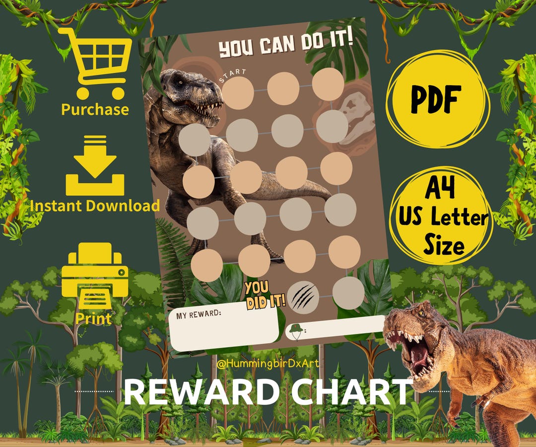 Dinosaur Reward Chart Printable | Realistic Style Behavior Chart for ...
