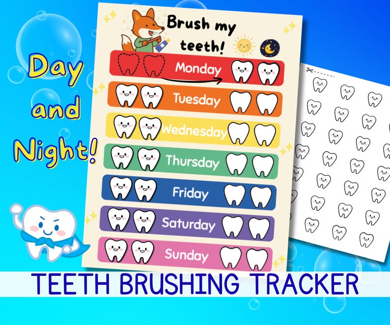 Weekly Kids Teeth Brushing Chart – Day & Night Toothbrushing Tracker ...