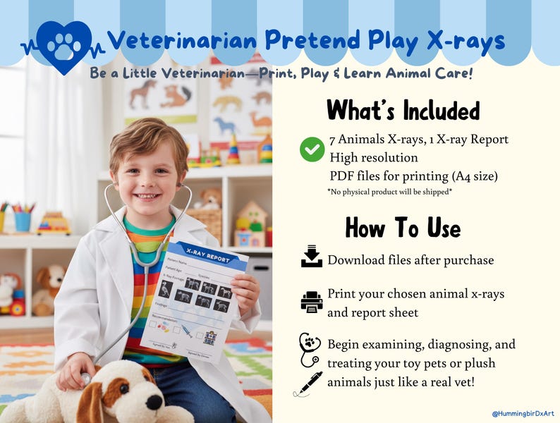 Printable Animal X-rays & Report for Kids | Vet Role Play Pretend Play ...