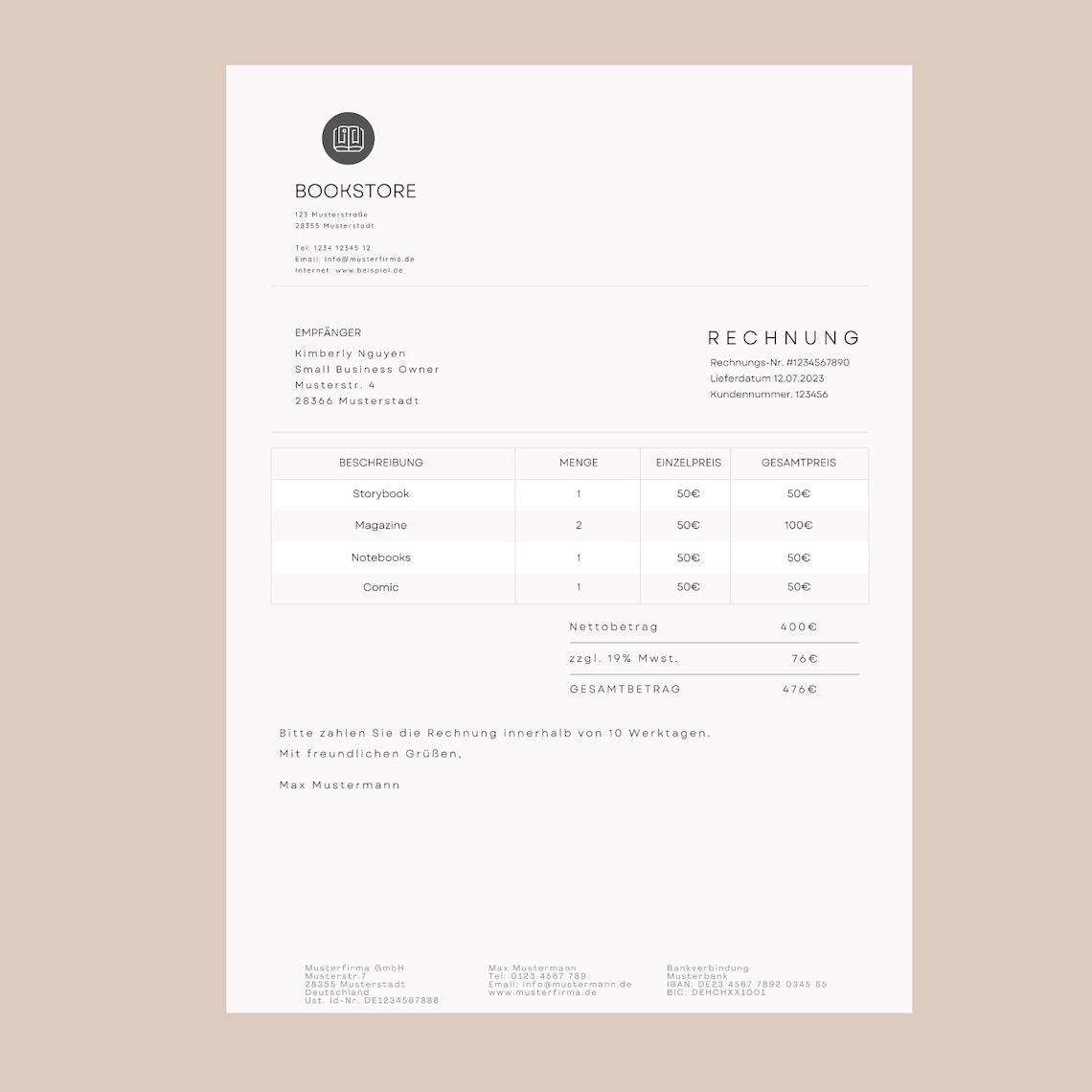 Rechnungsvorlage | Rechnungsvorlage Canva | Personalisierbare Rechnung zum Drucken | Business ...