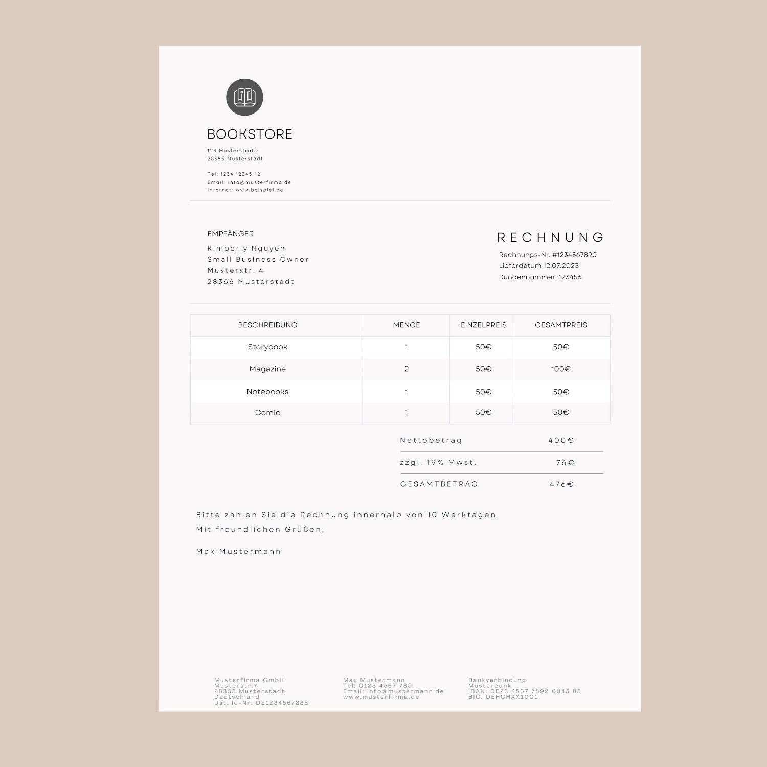 Rechnungsvorlage Rechnungsvorlage Canva Personalisierbare Rechnung zum ...