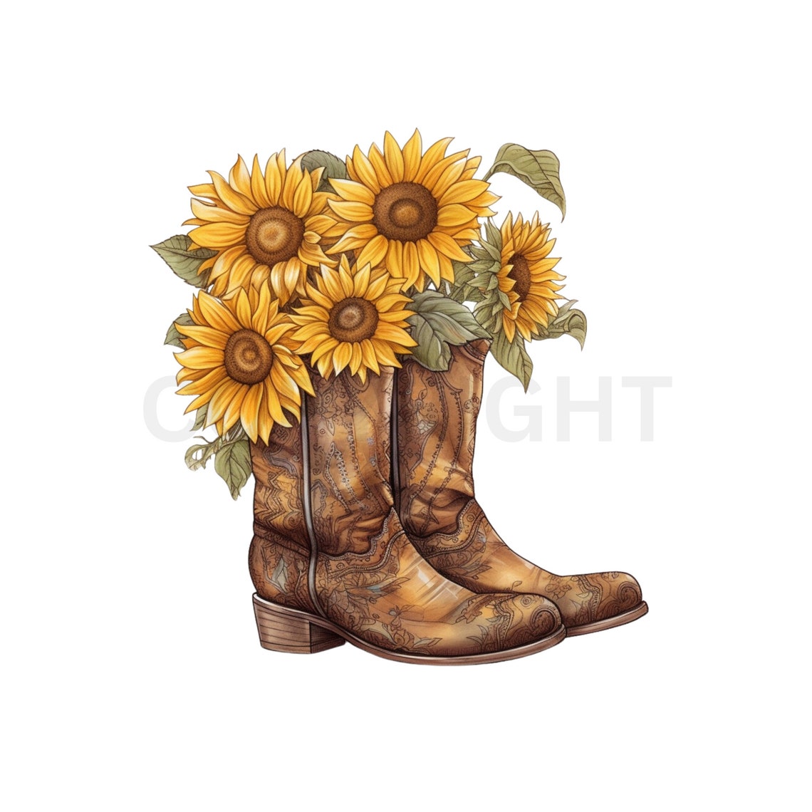Cowgirl Boots Sunflowers Clipart 4x Pngs Cowboy Boots Sunflower PNG Set ...