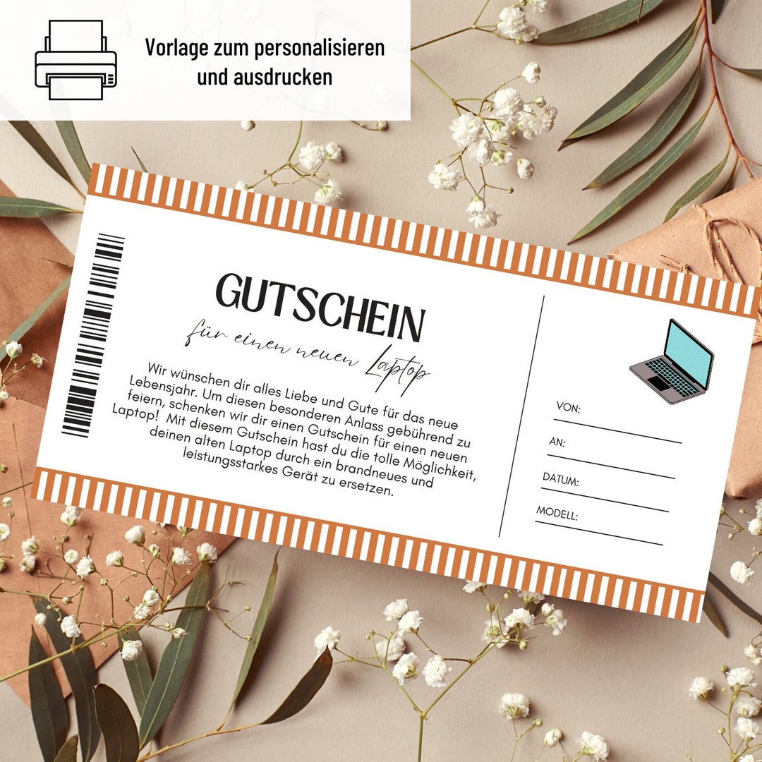 Voucher Laptop Template Voucher for a Computer to Print Gift Idea ...