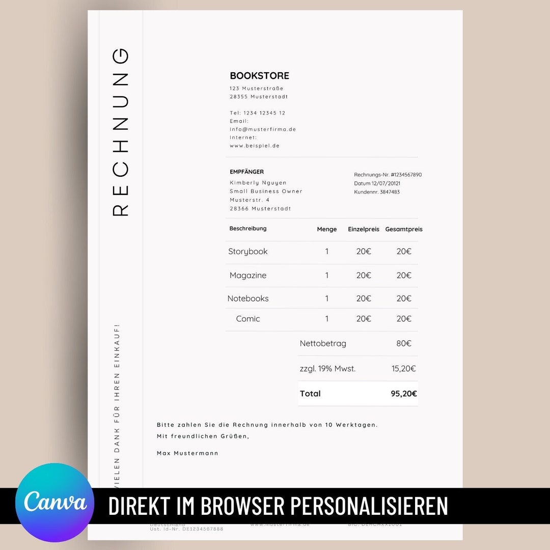 Invoice Template German | Invoice Template Canva | Personalizable ...