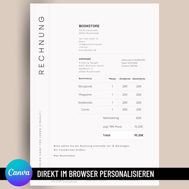 Invoice Template German | Invoice Template Canva | Personalizable ...