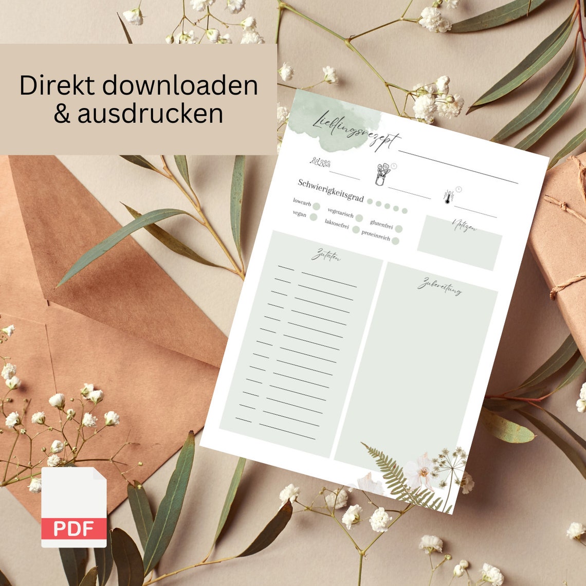 Rezeptvorlage A4 zum ausdrucken | Druckbare Rezeptvorlage zum ausfüllen ...