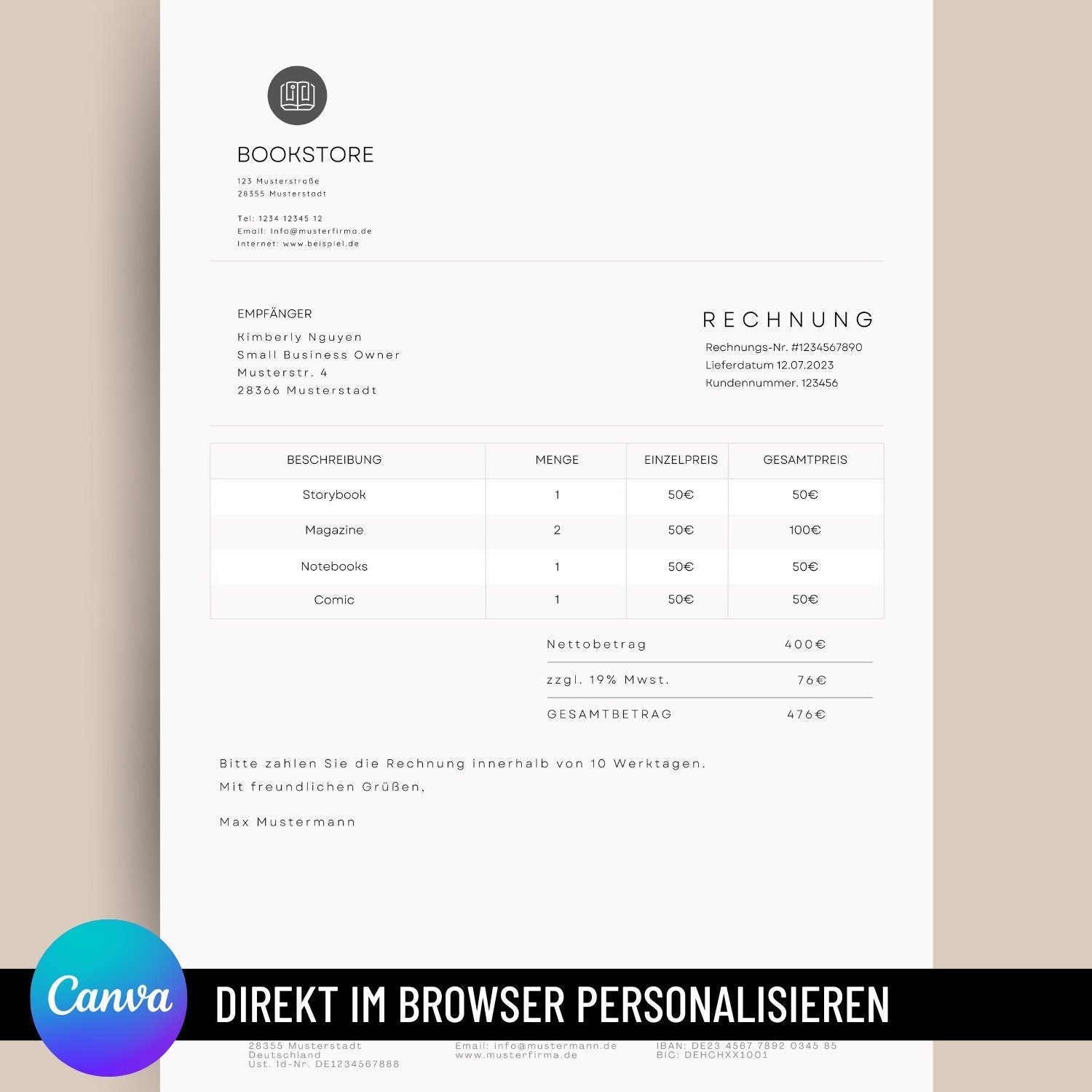 Invoice Template Invoice Template Canva Personalized Invoice to Print ...